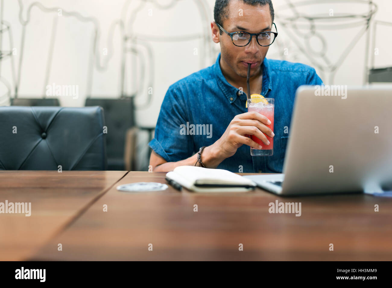 Man Working Coffee Shop Cafe Concept Stock Photo - Alamy