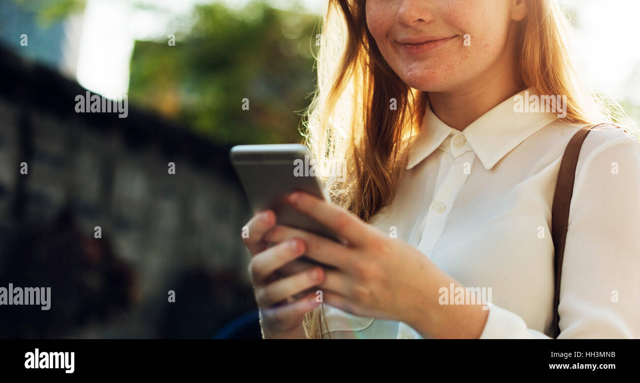 Girl Using Browsing Phone Concept Stock Photo - Alamy