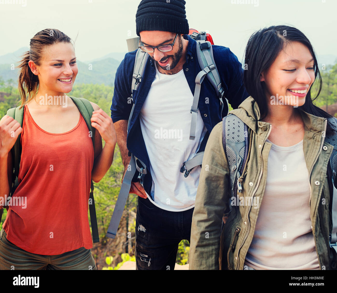 Friends Explore Nature Outdoors Concept Stock Photo - Alamy