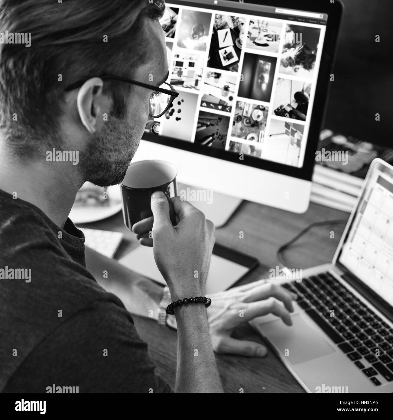 Man Busy Photographer Editing Home Office Concept Stock Photo - Alamy