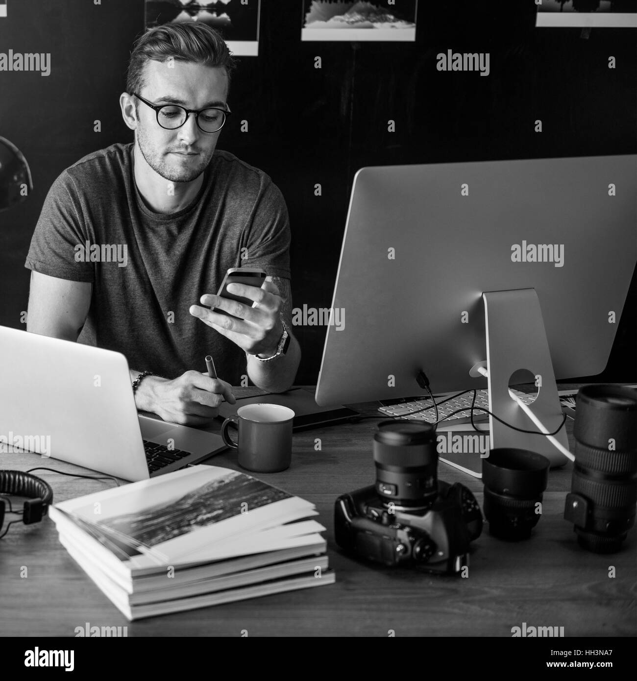 Man Busy Photographer Editing Home Office Concept Stock Photo - Alamy