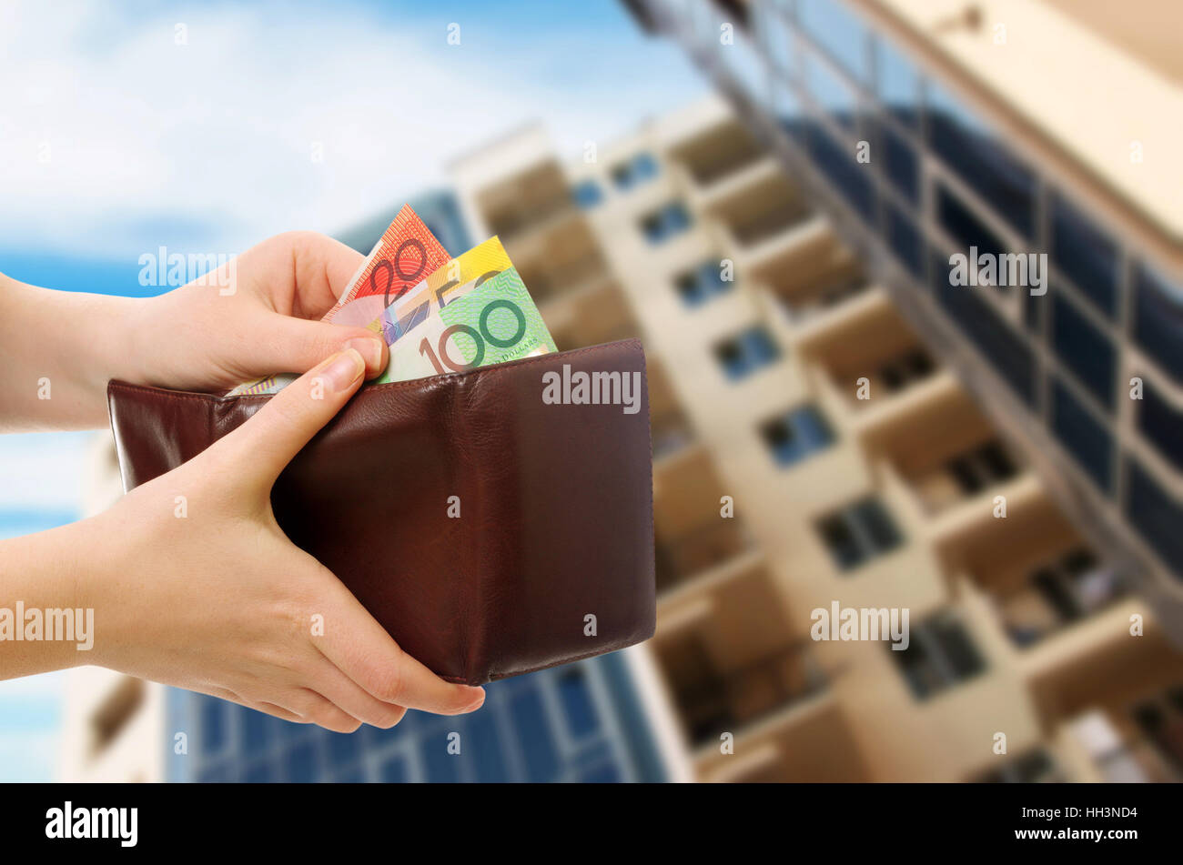 australian money in wallet on real estate background Stock Photo - Alamy