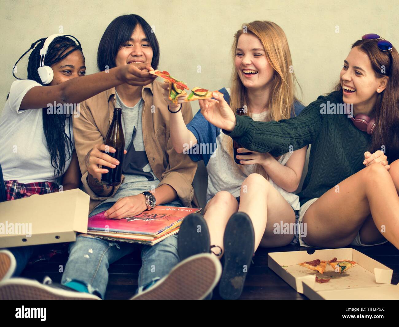 People Friendship Togetherness Eating Pizza Youth Culture Concept Stock ...