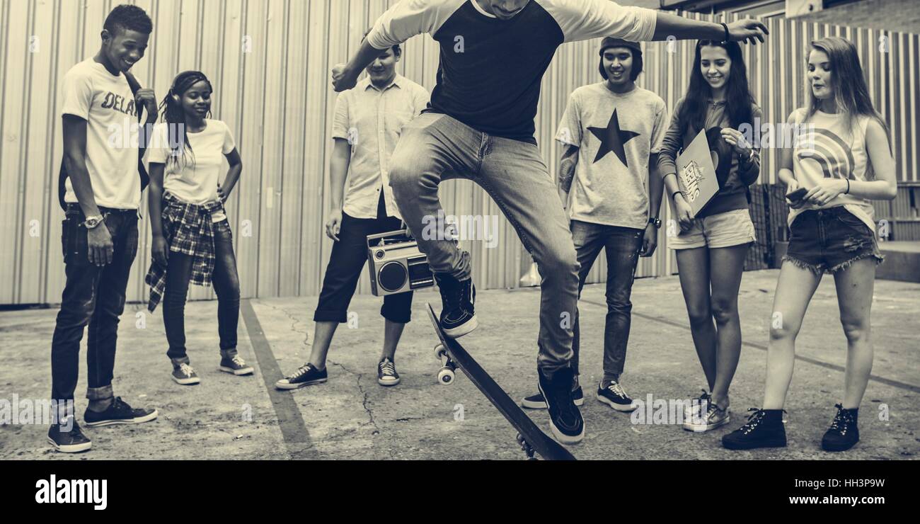 Diverse Group People Skateboard Park Concept Stock Photo - Alamy