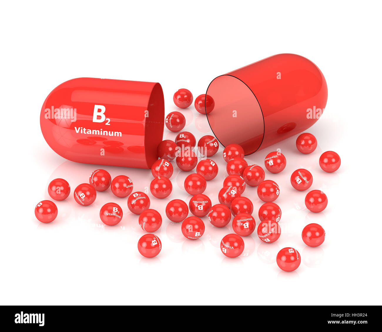 3d rendering of B2 vitamin pill lying on white table Stock Photo - Alamy