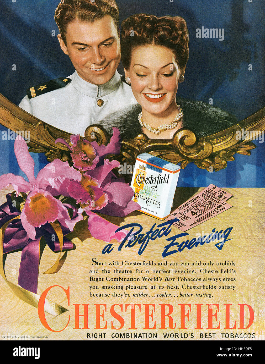 1945 U.S. advertisement for Chesterfield Cigarettes Stock Photo - Alamy