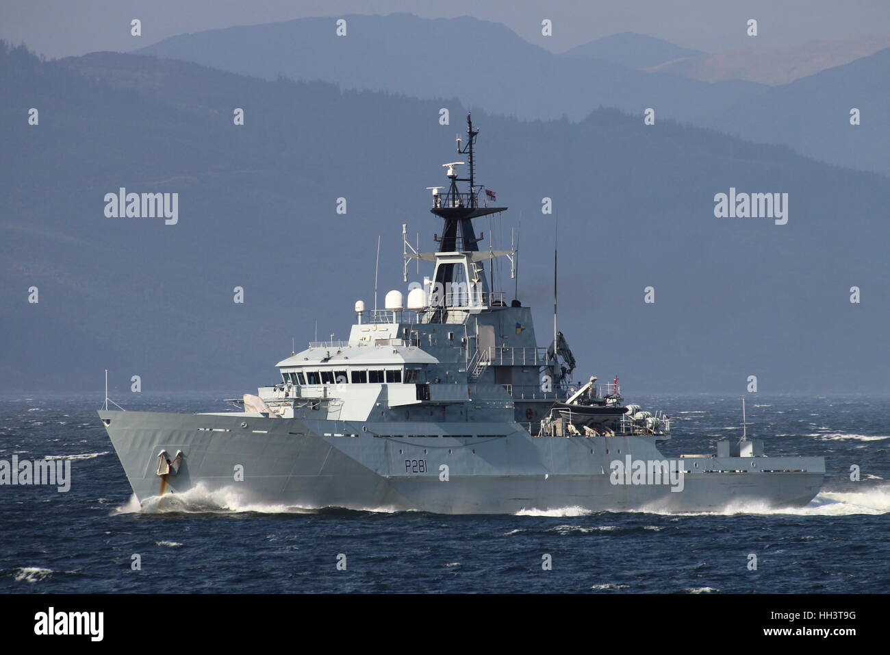 HMS Tyne (P281), heads out for patrol during the arrival stages of ...