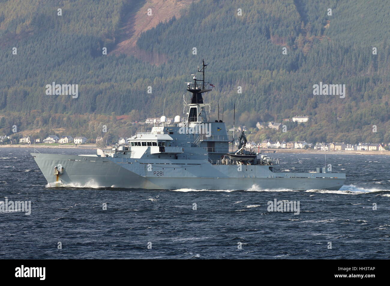 HMS Tyne (P281), heads out for patrol during the arrival stages of ...
