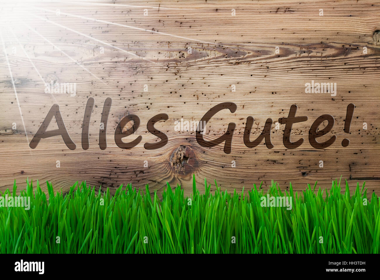 Sunny Wooden Background, Gras, Alles Gute Means Best Wishes Stock Photo ...