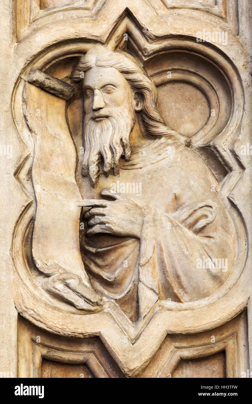 religious relief at a historical building in Florence, Italy Stock ...