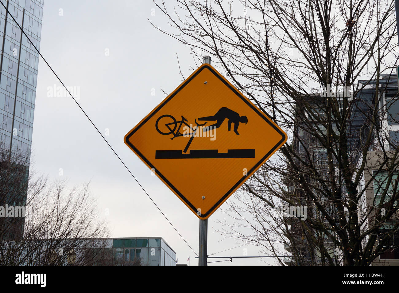 Bicycle Warning Road Sign Stock Photo - Alamy