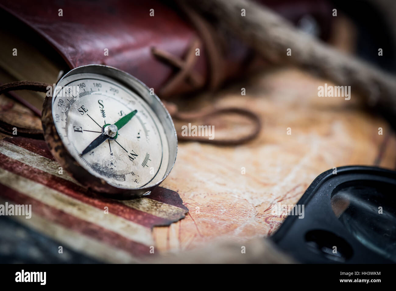 Columbus day, world map with compass Stock Photo - Alamy