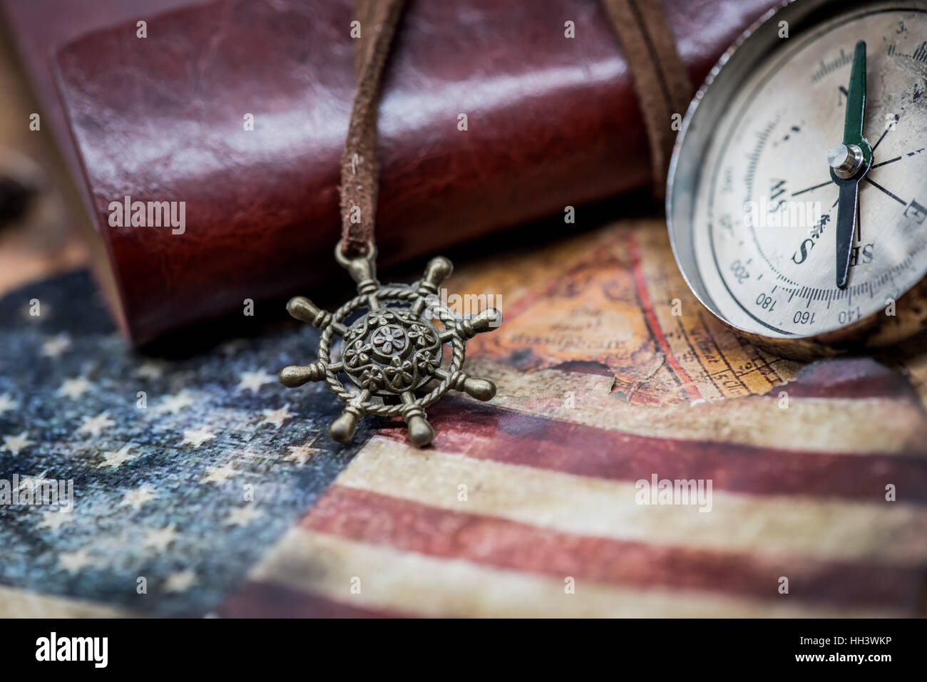 Columbus day, world map with compass Stock Photo - Alamy