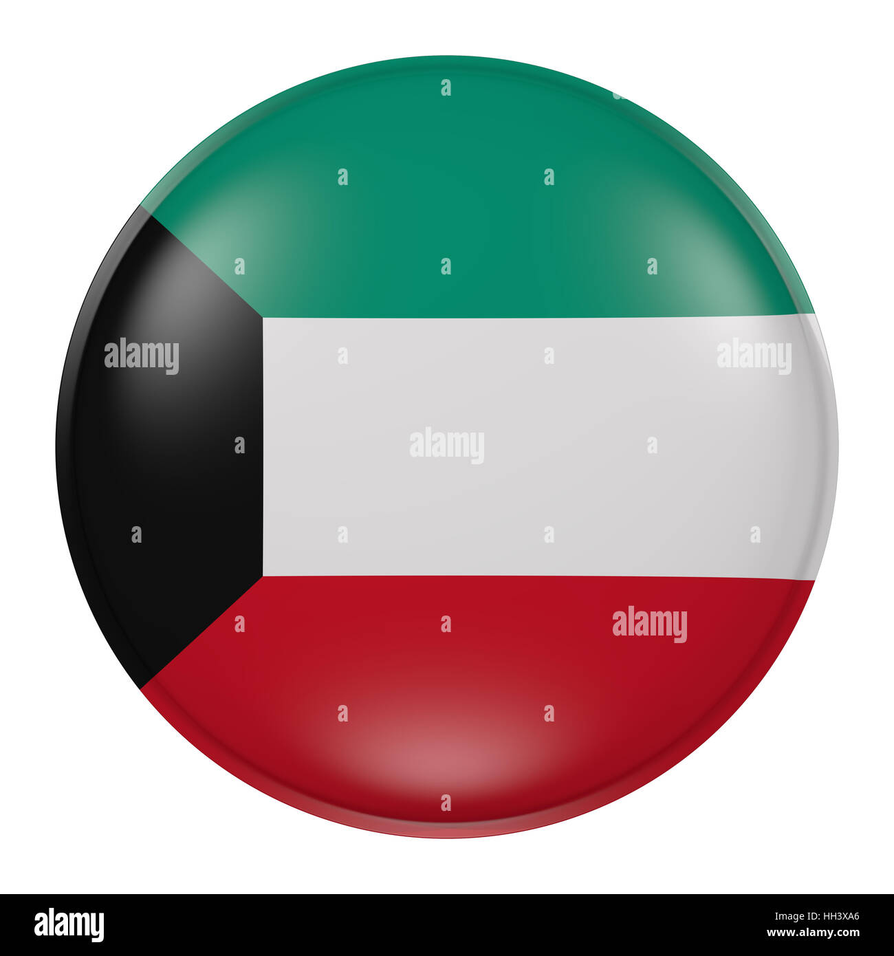 3d rendering of State of Kuwait button with flag on white background ...