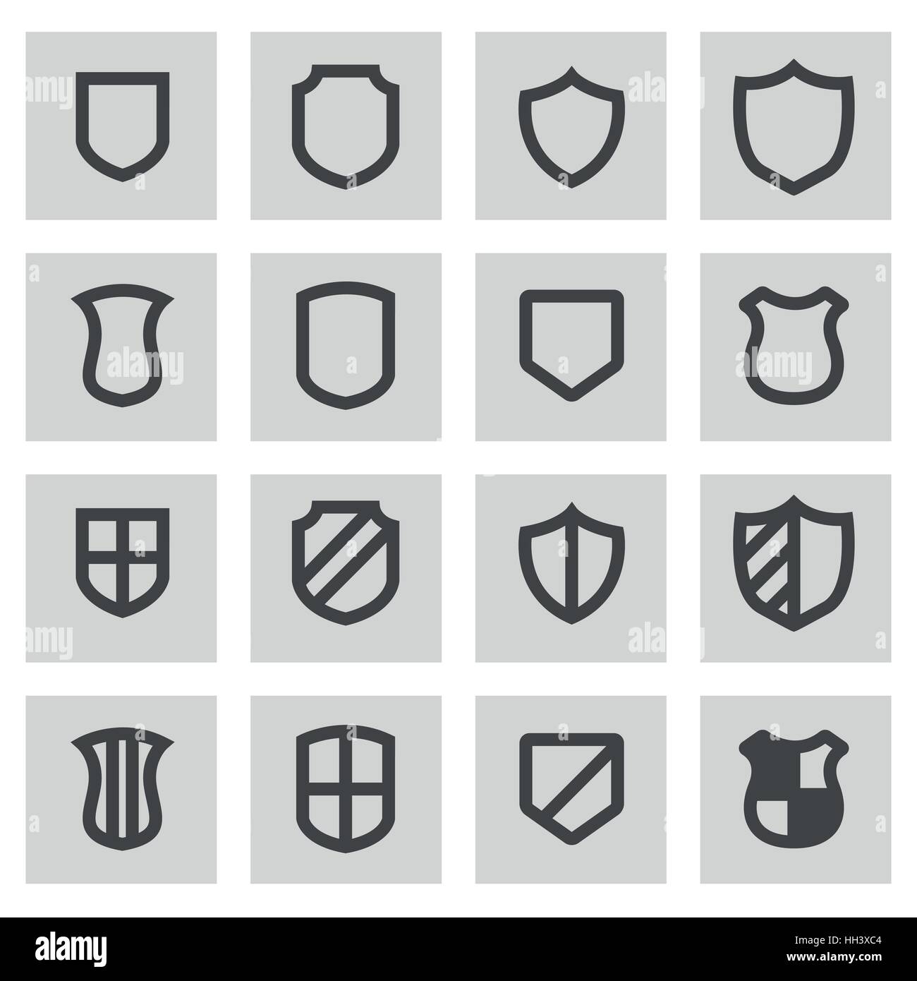 Vector line shield icons set on grey background Stock Vector Image ...