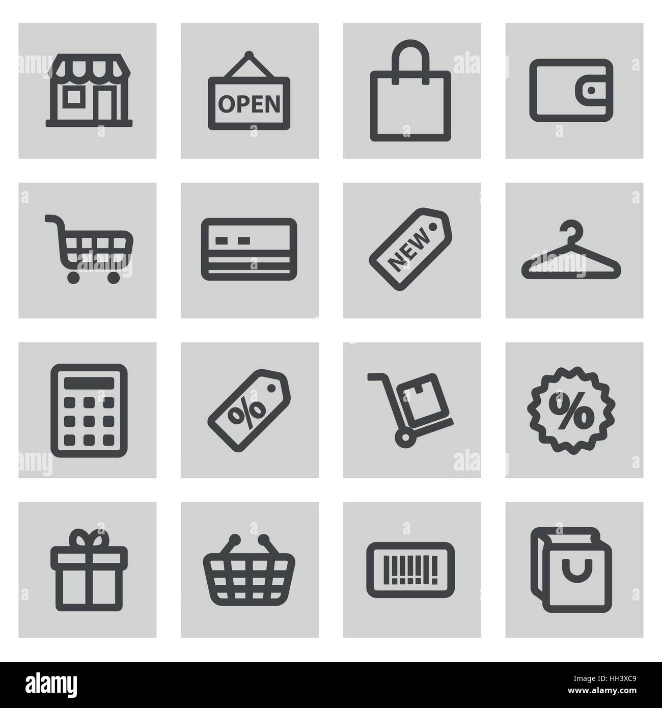 Vector line shopping icons set on grey background Stock Vector Image ...