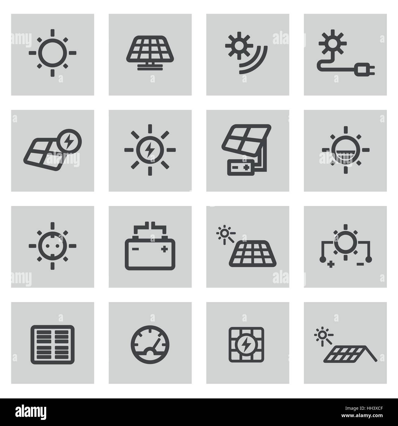 Vector line solar energy icons set on grey background Stock Vector ...