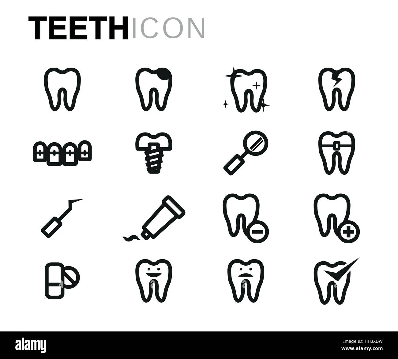 Vector line teeth icons set on white background Stock Vector Image ...