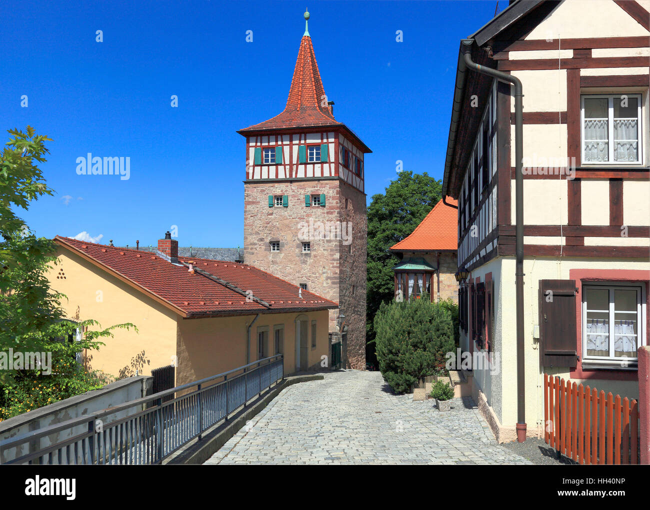 the red tower on the castle hill, Kulmbach, Upper Franconia, Bavaria ...