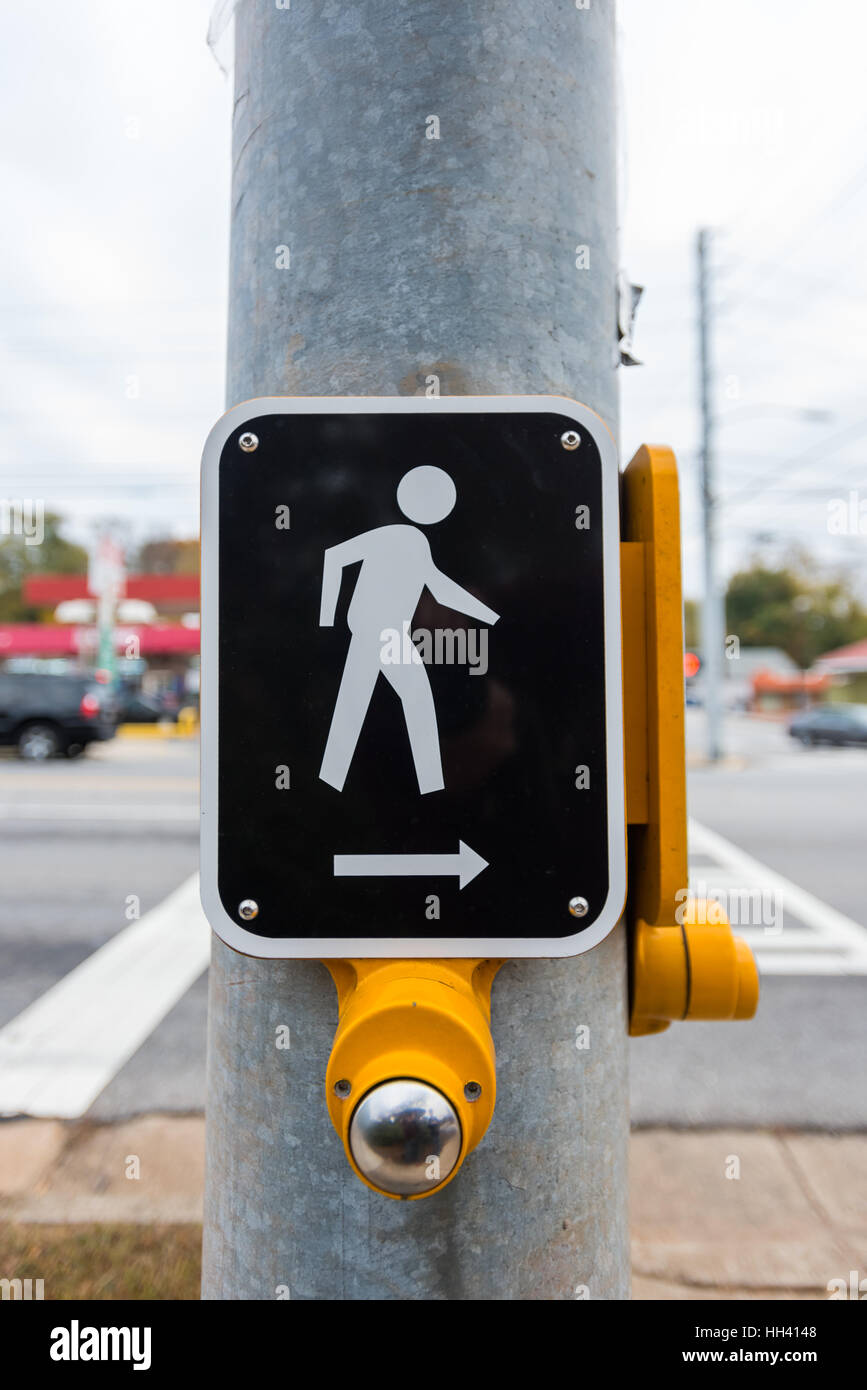 Cross Walk Sign and Button at a city intersection Stock Photo - Alamy