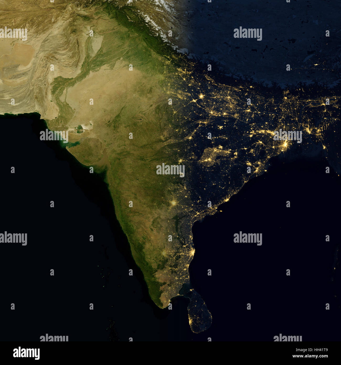 City lights on world map. India Stock Photo - Alamy