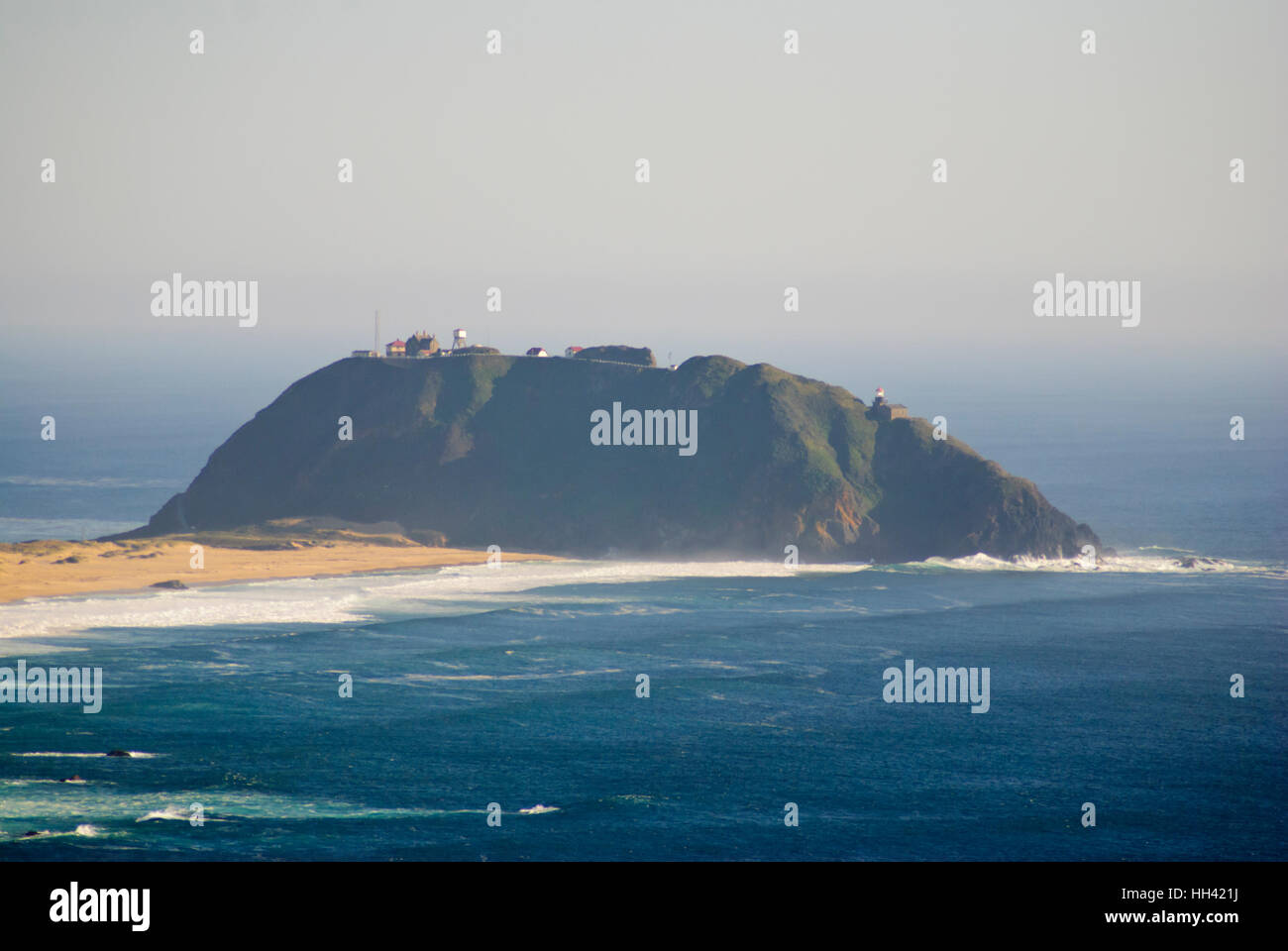 The historic Point Sur Lightstation, atop a volcanic rock just off ...