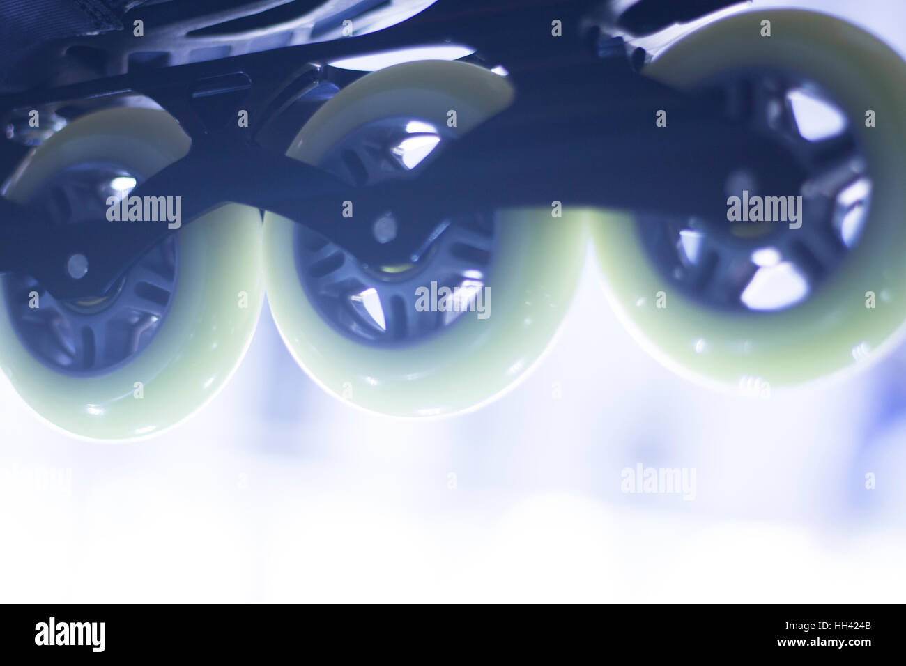 Freestyle inline skates boots and wheels in retail store shop window ...