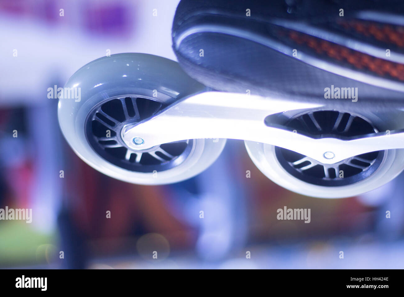 Freestyle inline skates boots and wheels in retail store shop window ...