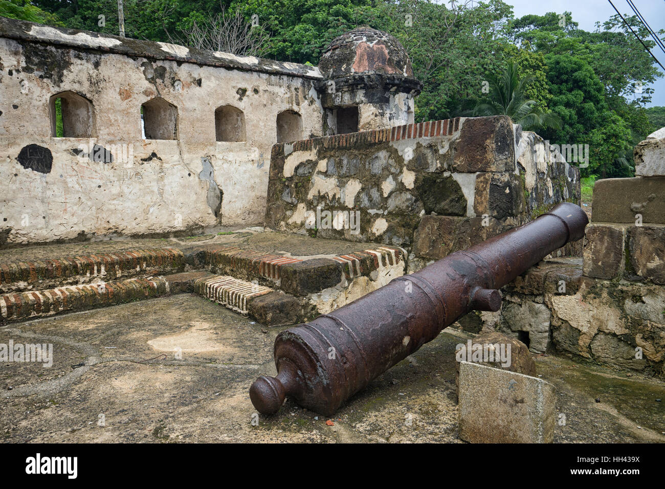 old Spanish cannon in Panama Stock Photo - Alamy