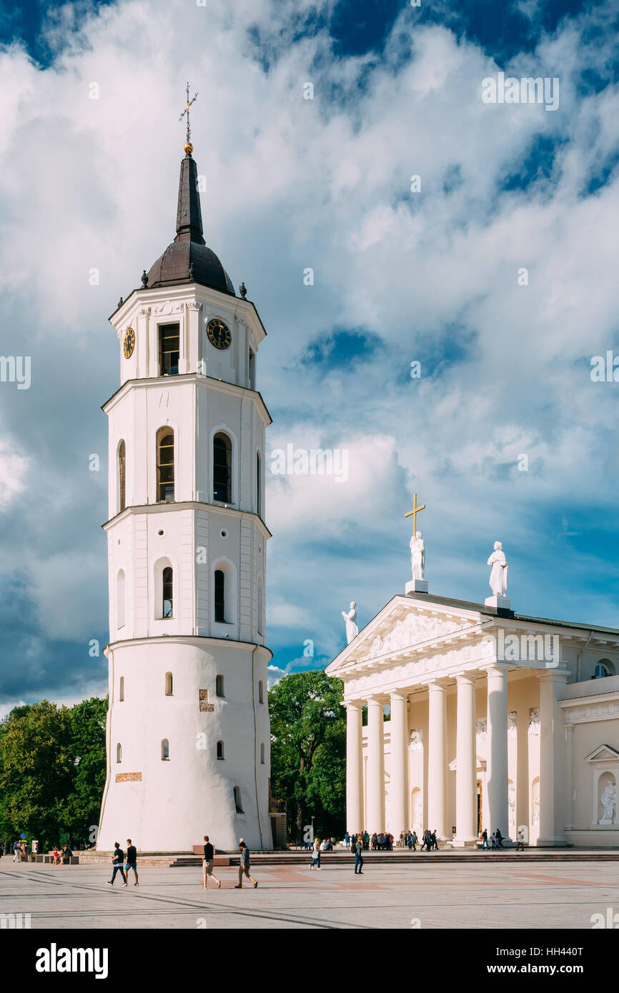 Vilnius, Lithuania. View Of Bell Tower And Facade Of Cathedral Basilica ...