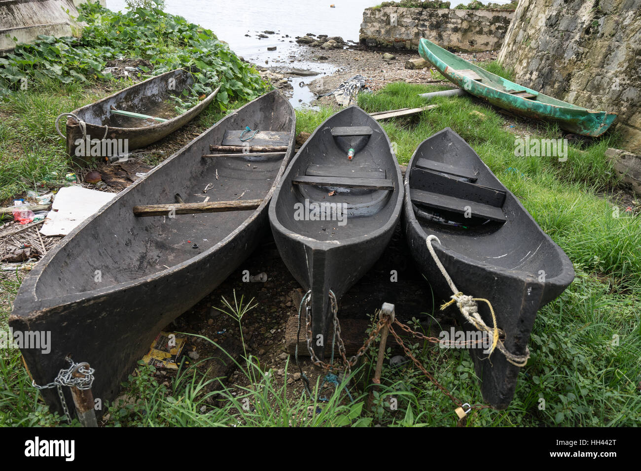 Old dugout canoes at the historical fort jeronimo hi-res stock ...