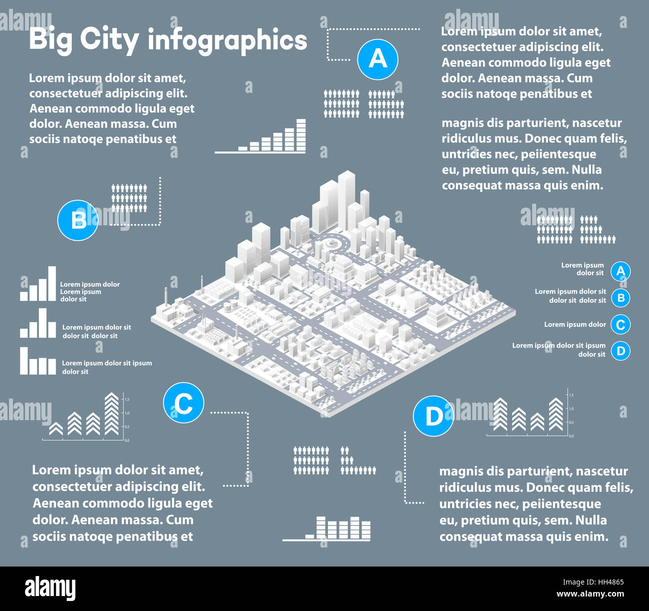 3D city isometric three-dimensional infographics including skyscrapers ...