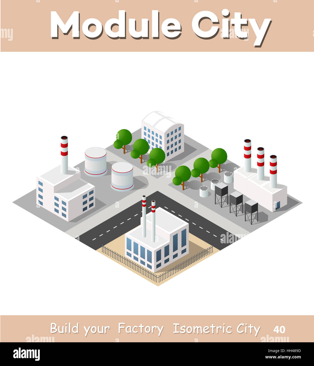 The perspective view of the landscape of industrial objects plants ...