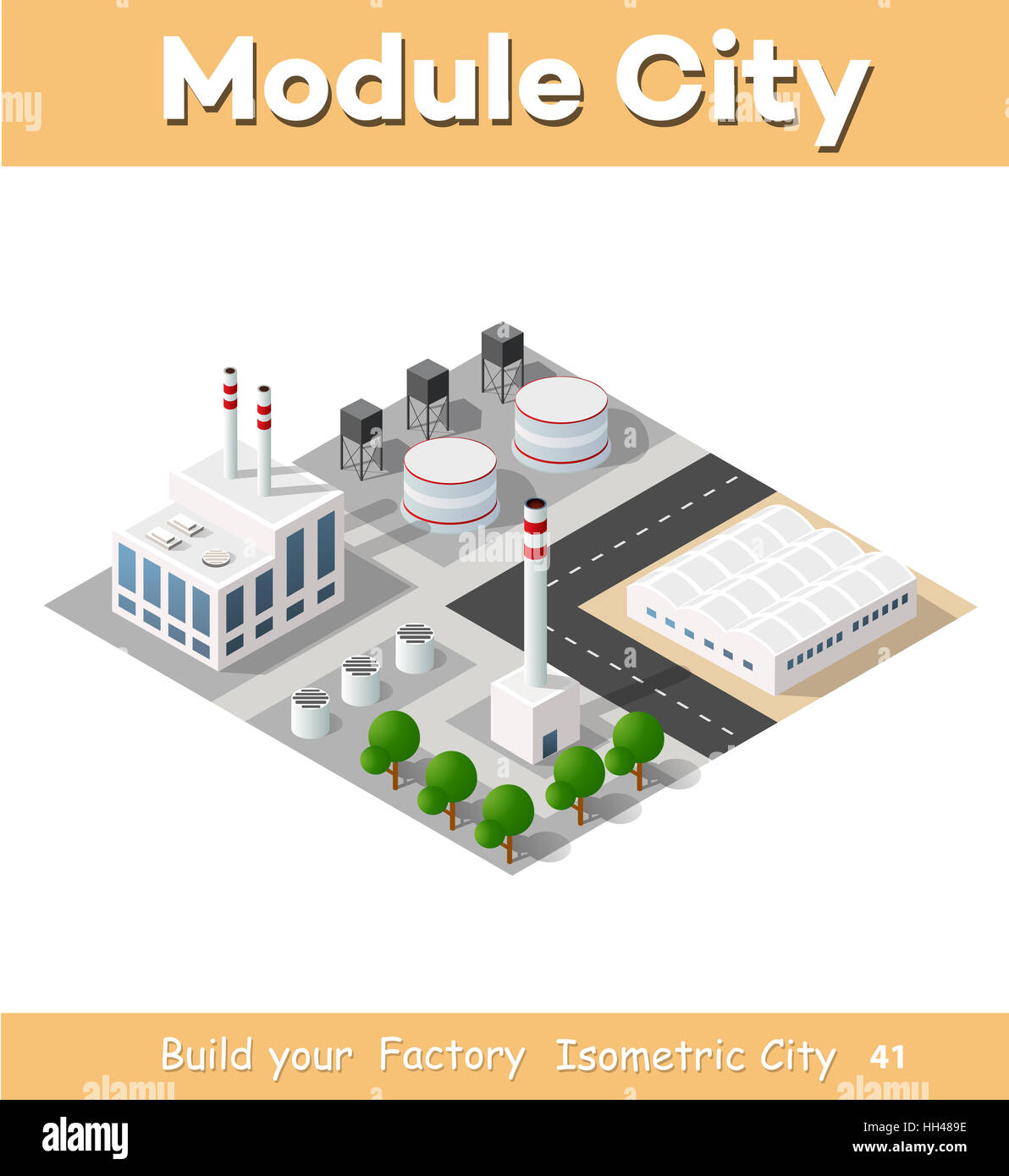The perspective view of the landscape of industrial objects plants ...