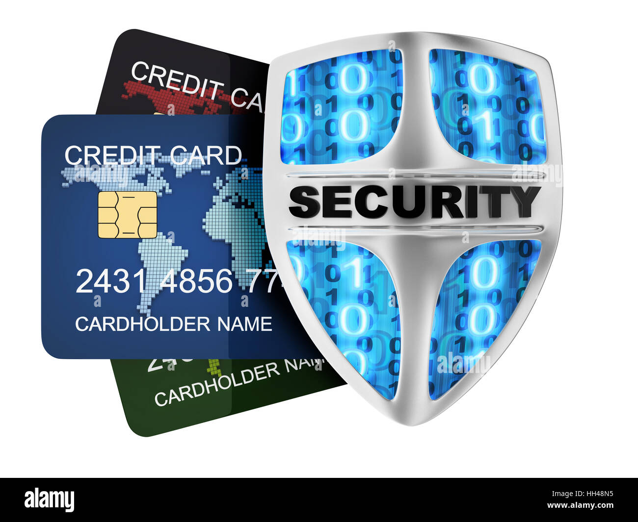 Credit card and security shield. 3d illustration Stock Photo - Alamy
