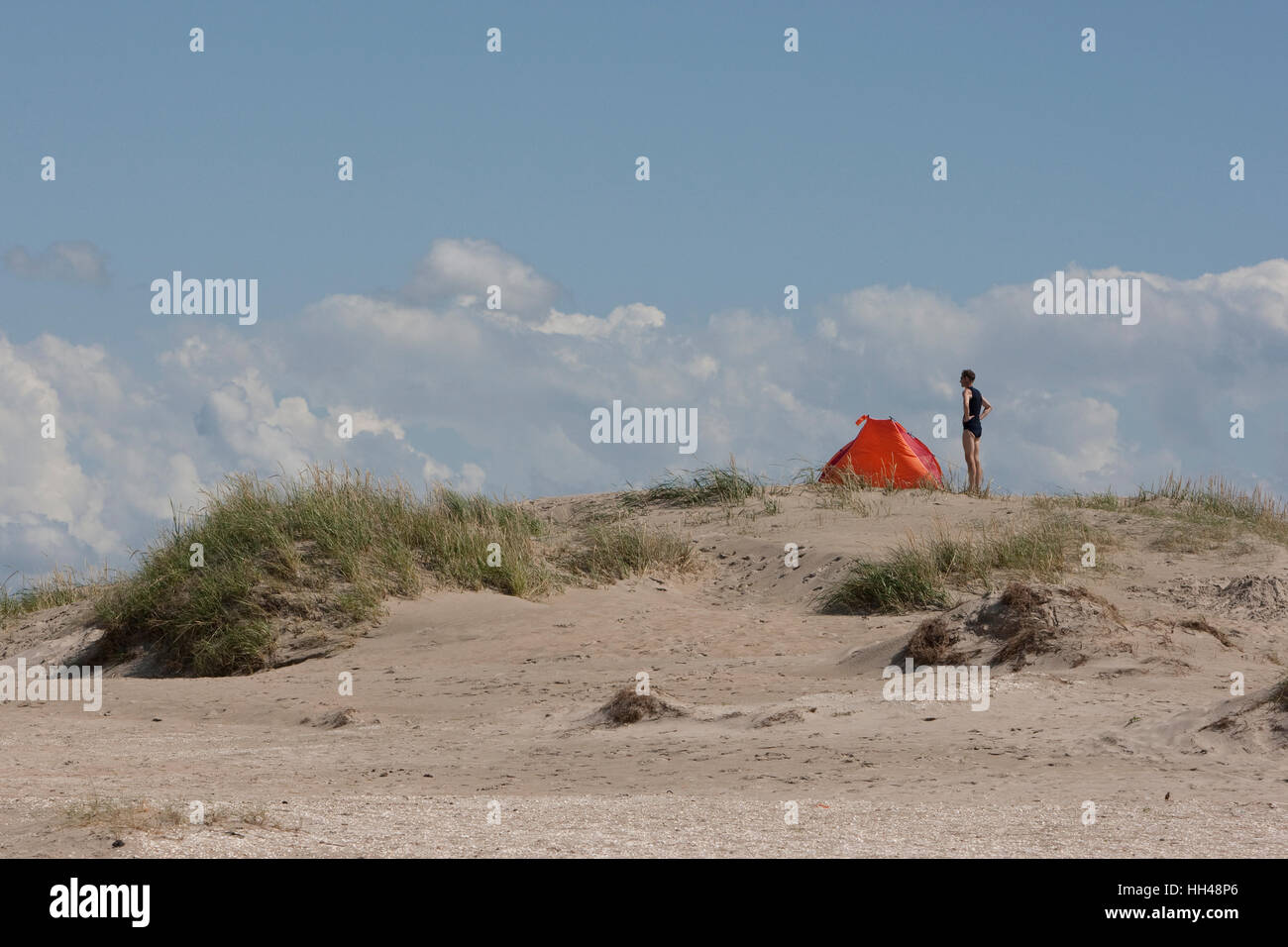 Red tent in the dunes on the beach Römö, Denmark Stock Photo - Alamy