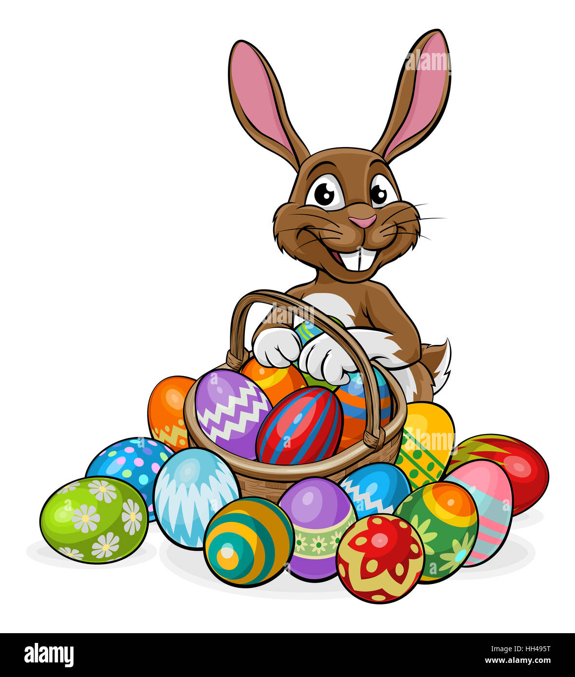 Easter Bunny on an egg hunt with a basket or hamper Stock Photo - Alamy
