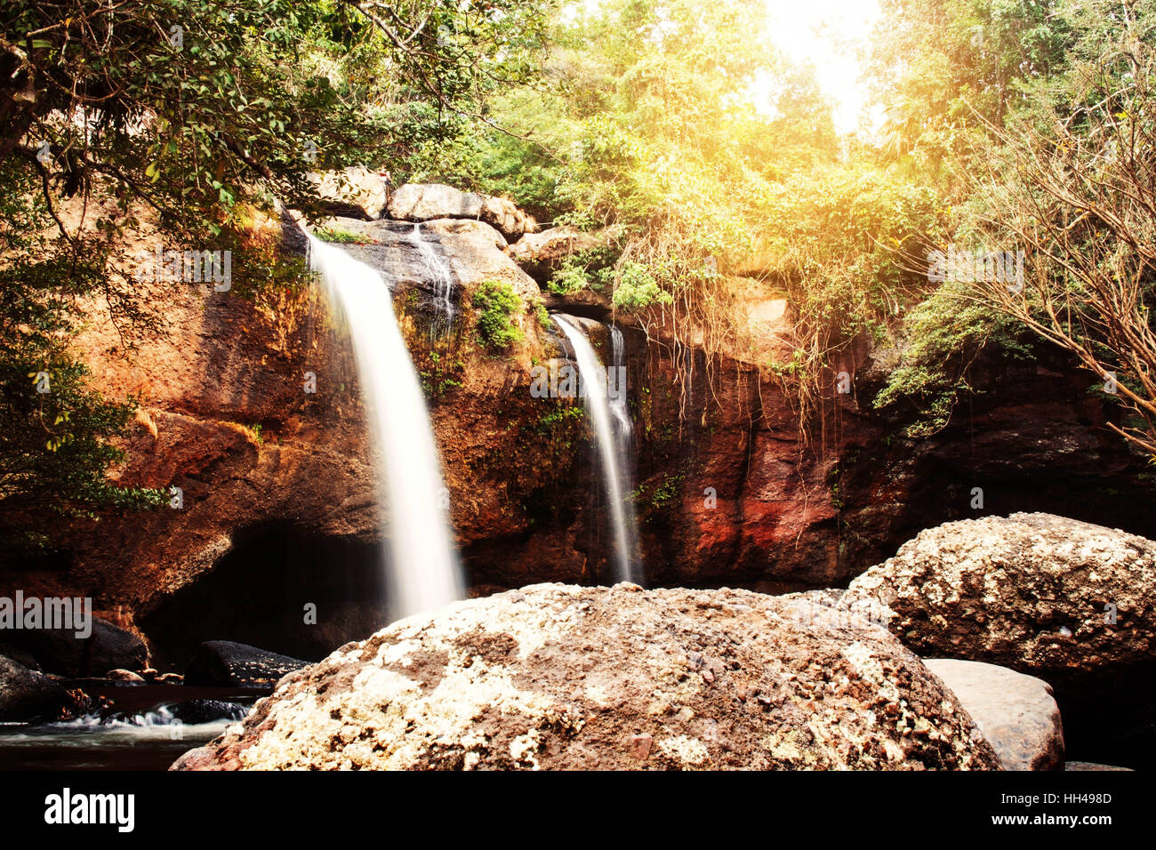 Rocks and waterfall in the nature of forest Stock Photo - Alamy