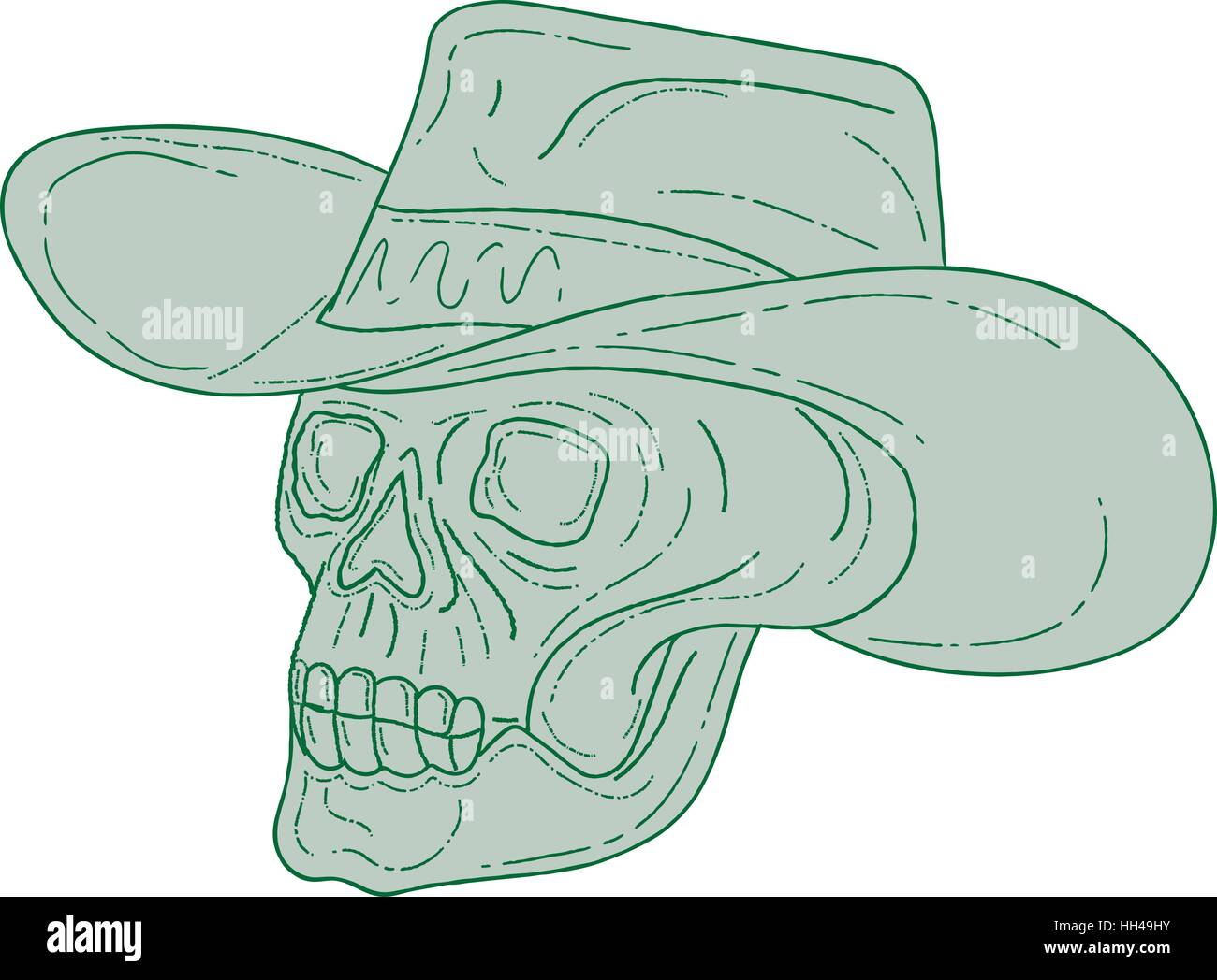 Drawing sketch style illustration of a cowboy skull chef cook wearing ...