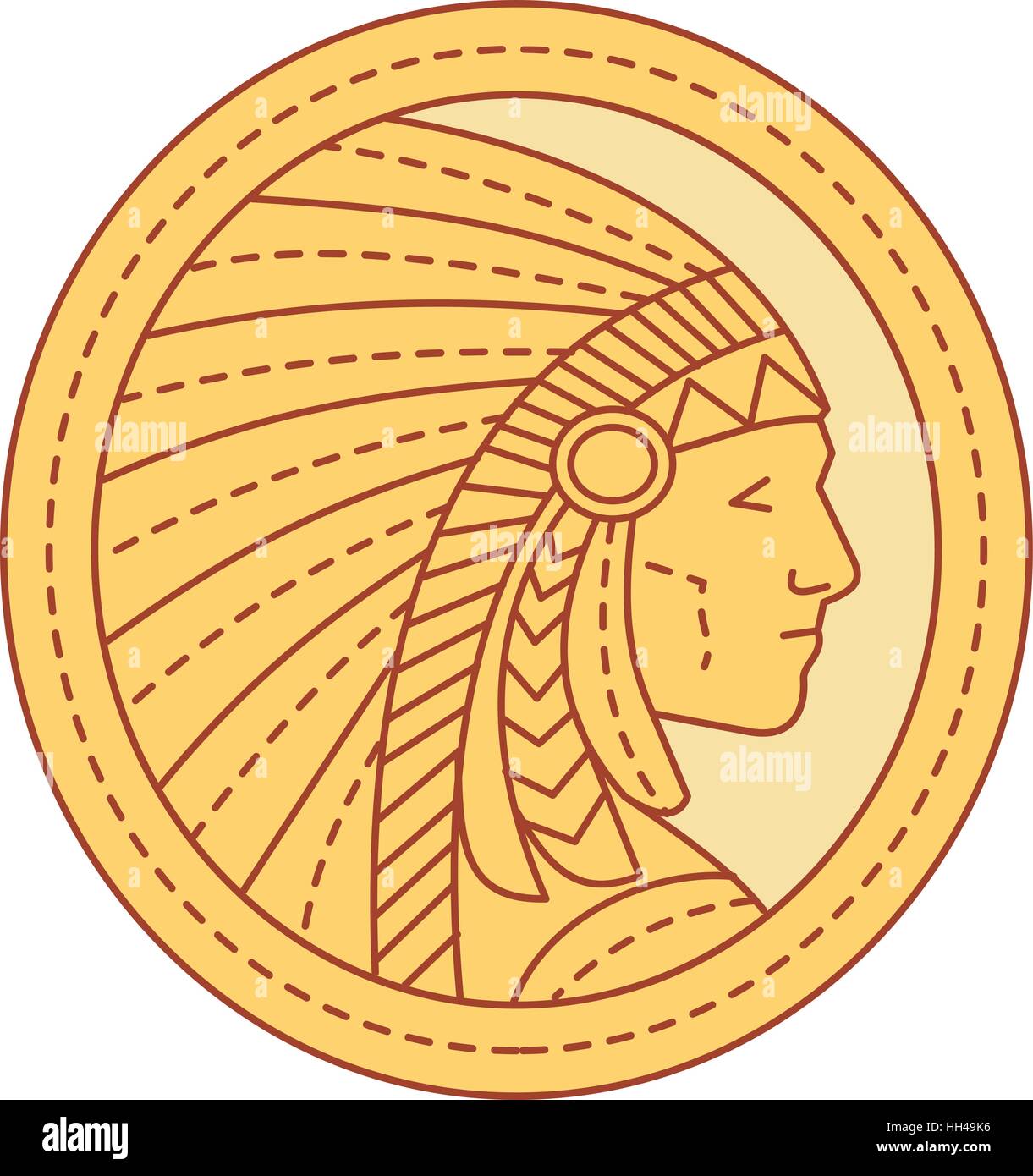 Mono line style illustration of a native american indian chief wearing ...