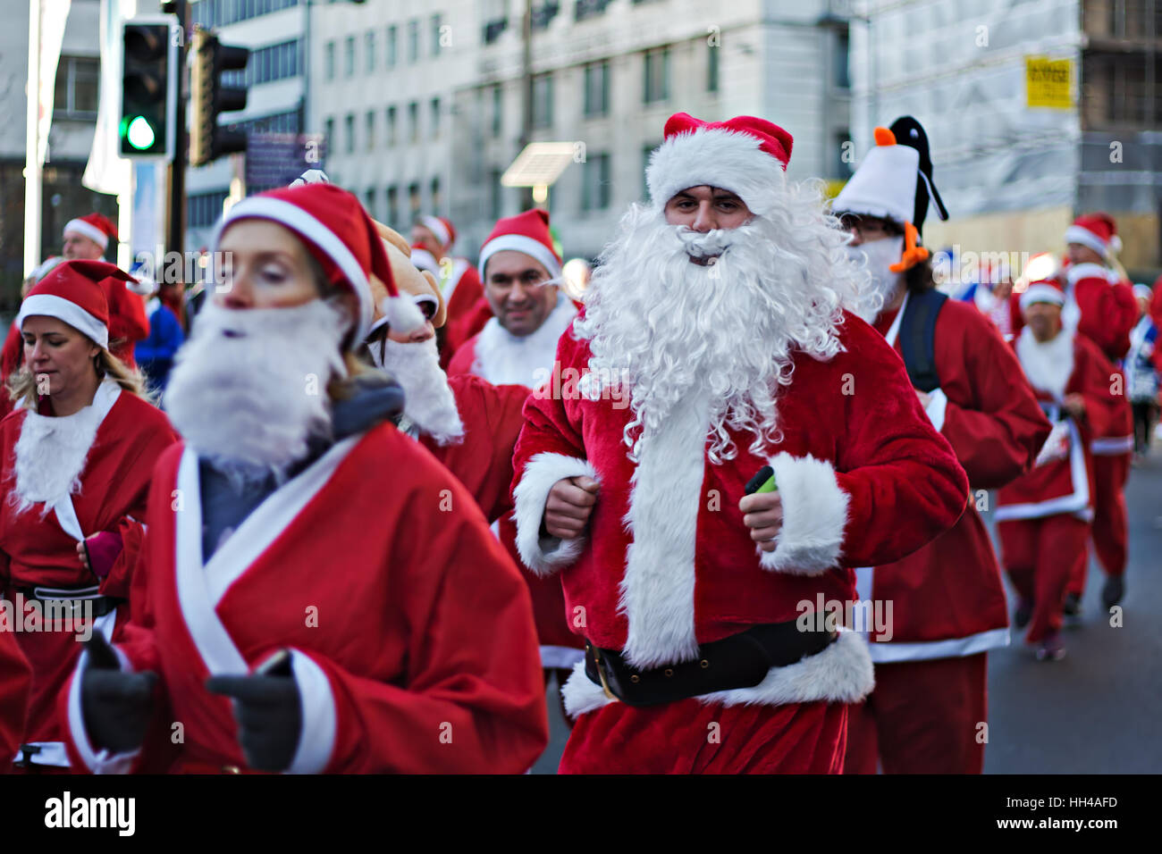 Runners taking part in the Santa Dash in Liverpool, an annual 5k fun ...