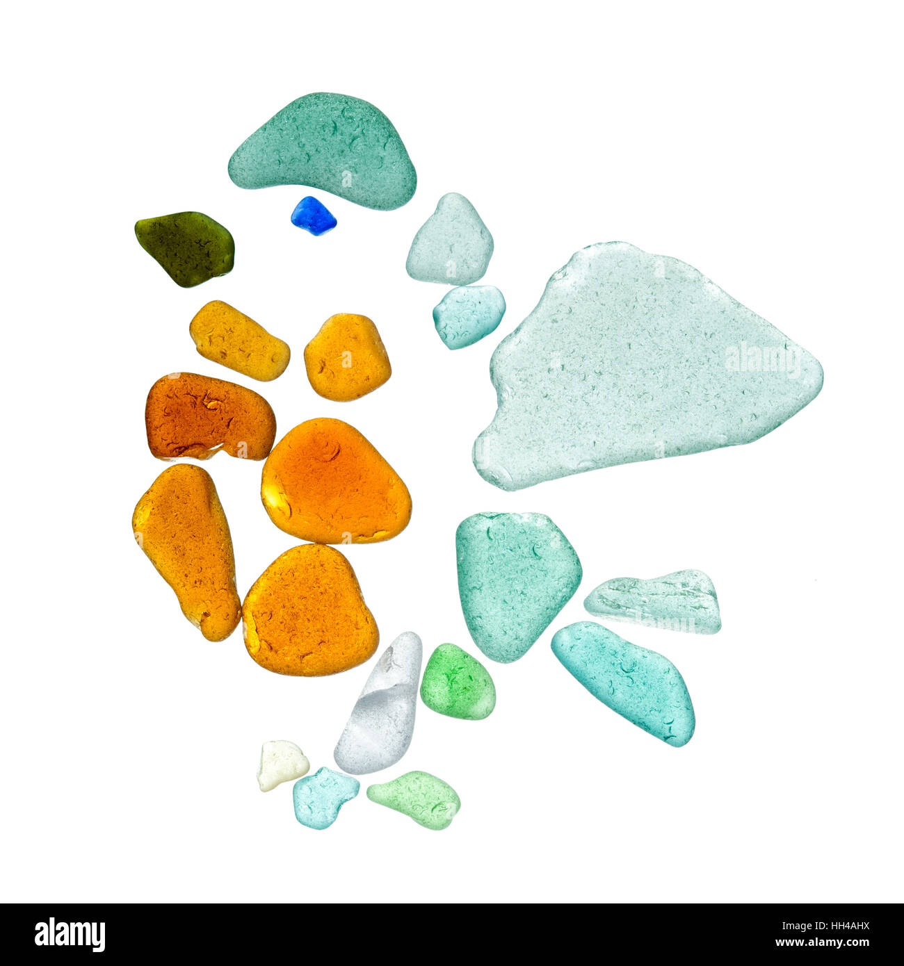 backlit sea glass peices isolated on white background Stock Photo - Alamy