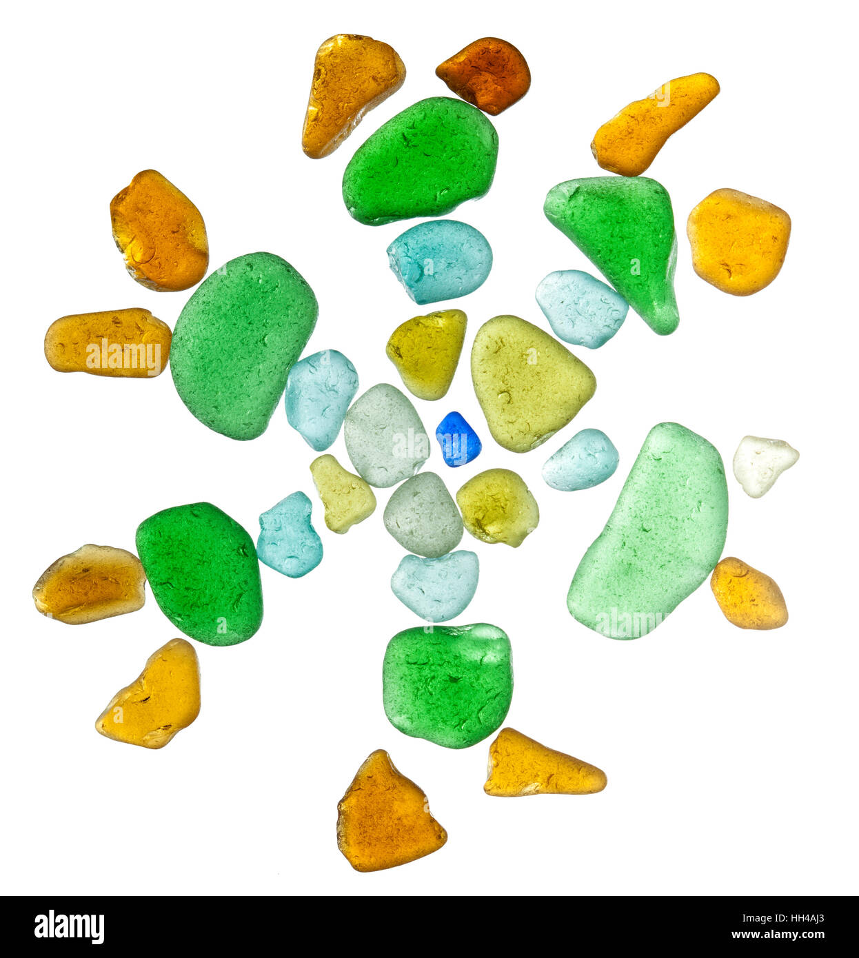 backlit sea glass peices isolated on white background Stock Photo - Alamy