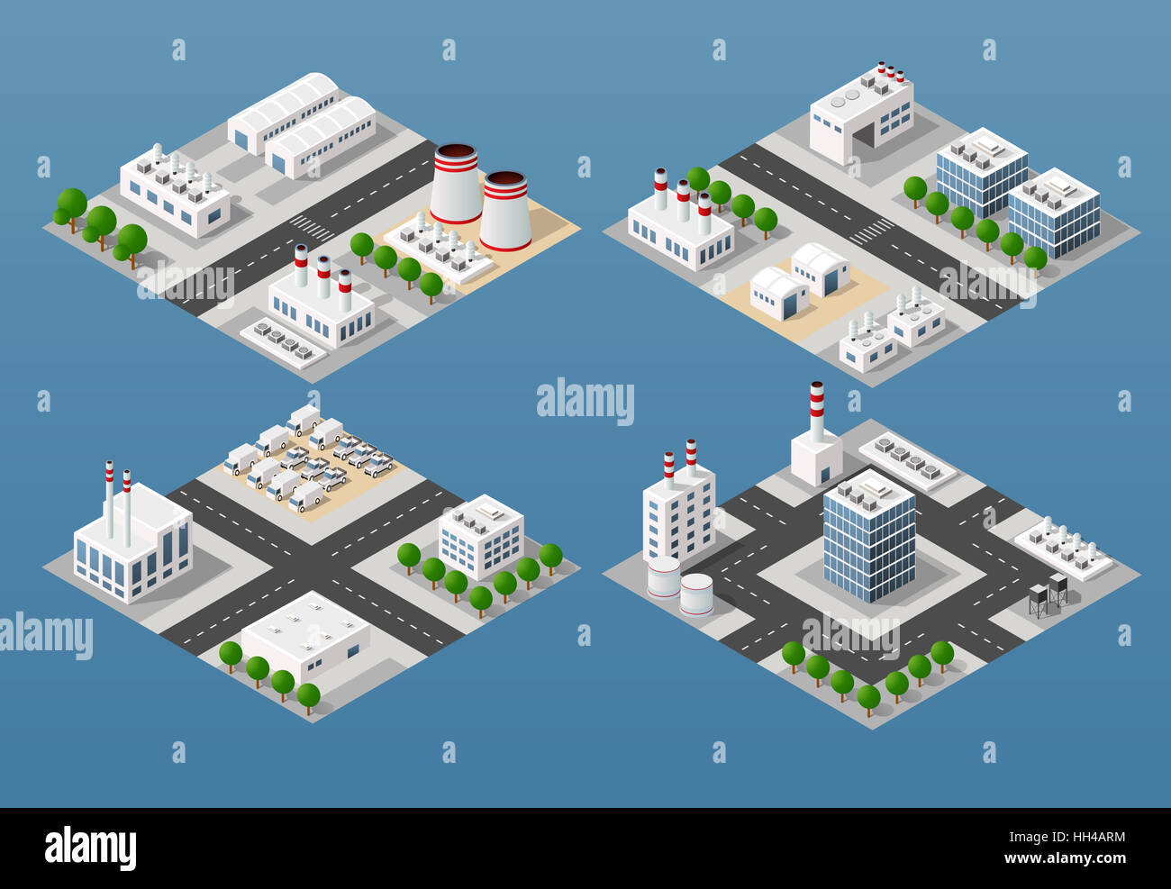 The 3D perspective view of a set of objects of industrial plants ...