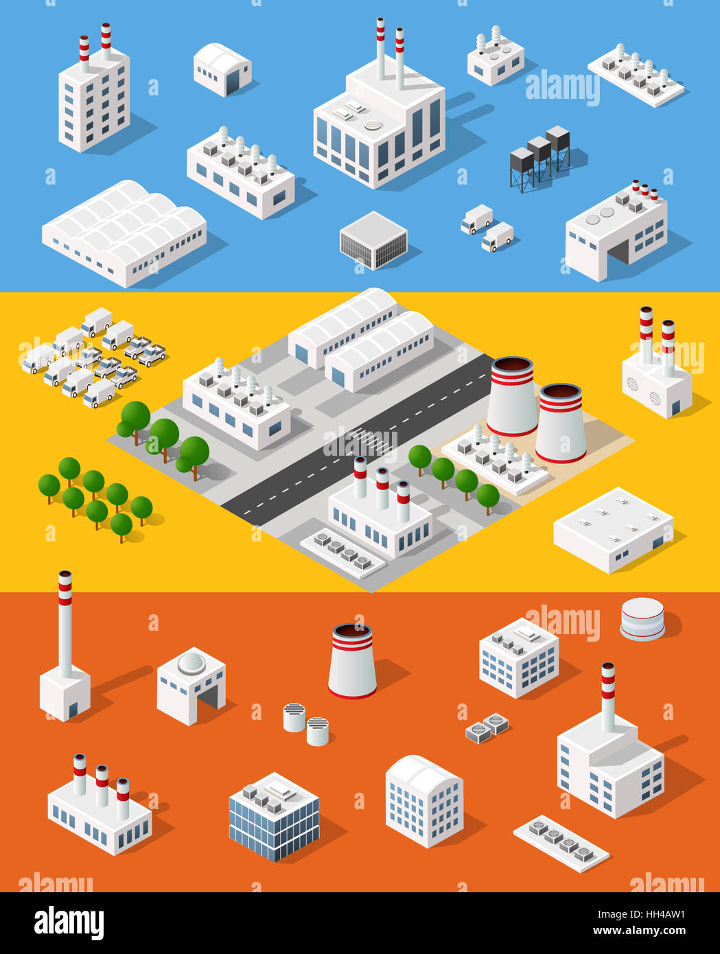 Set of objects top view of the construction industry and with isometric ...