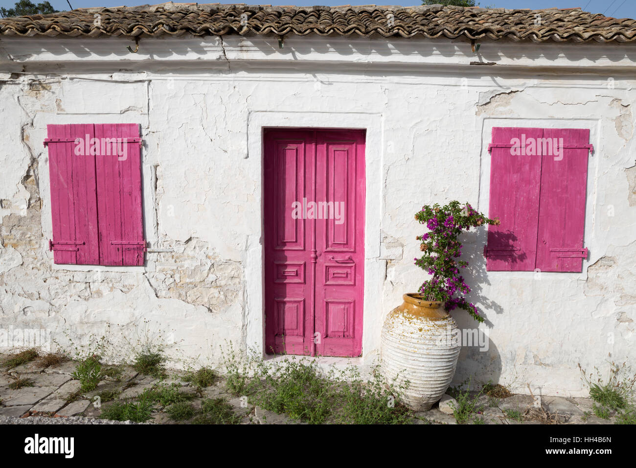 Front of old Greek cottage, Paxos, Ionian Islands, Greek Islands ...