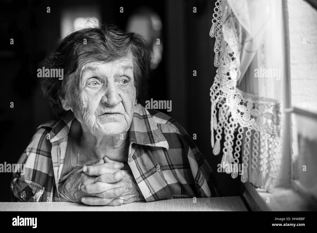 Elderly woman face happy Black and White Stock Photos & Images - Alamy