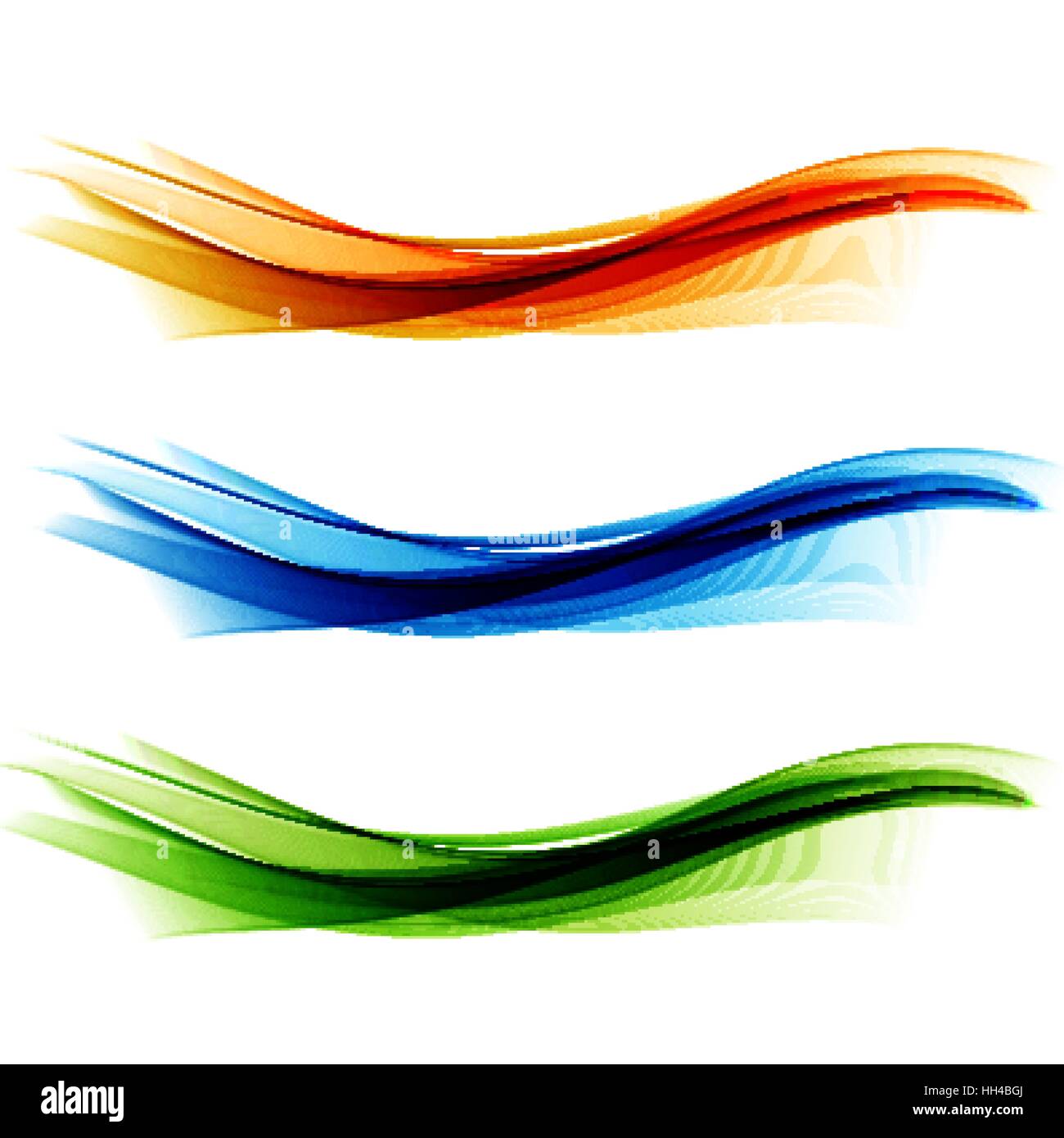 Set Abstract color wave design element. Yellow, blue and green wave ...