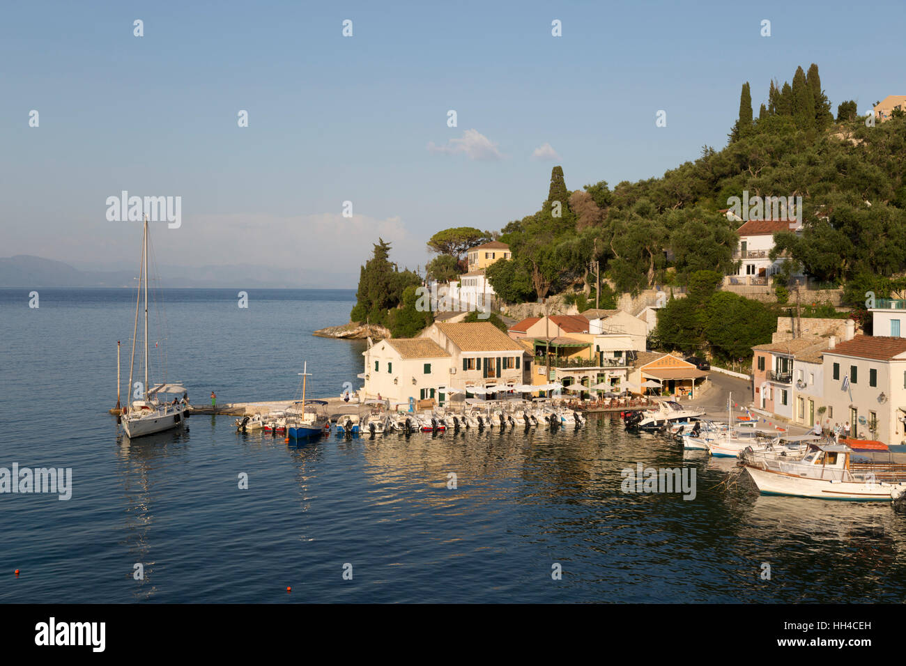 View over harbour, Loggos, Paxos, Ionian Islands, Greek Islands, Greece ...