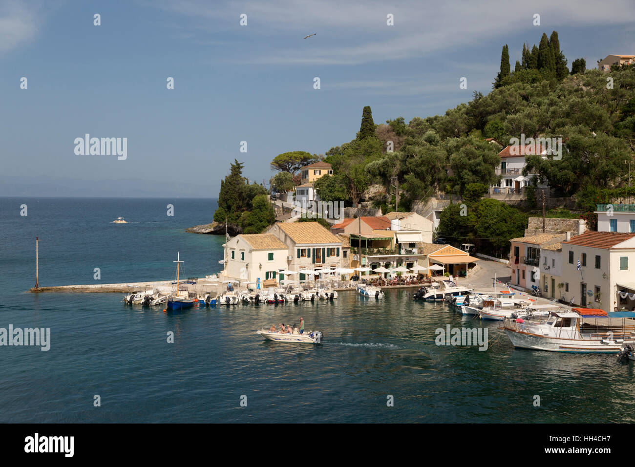 View over harbour, Loggos, Paxos, Ionian Islands, Greek Islands, Greece ...